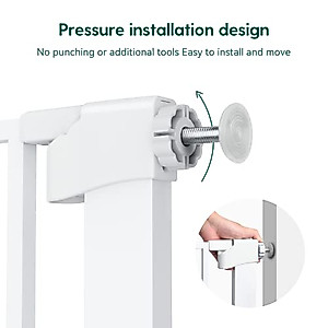 Babelio Auto Close Baby Gate with Small Cat Door, 29-43" Metal Cat Gate for Doorway, Stairs, House, Easy Walk Thru Dog Gate with pet Door, Includes 4 Wall Cups and 3 Extension Pieces, White