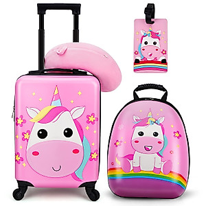 emissary Kids Luggage With Wheels For Girls, Giraffe Kids Luggage Set, Childrens Luggage For Girls With Wheels, Kids Suitcases With Wheels For Girl, Toddler Suitcase For Girls, Travel Luggage For Kids