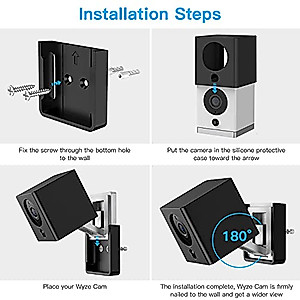 VOMENC Silicone Case for Wyze Cam Wyze Cam V2-Quick Wall Bracket Included-Scratch Protection Cover-Extra Protection for Wyze Camera (1PACK, Black)