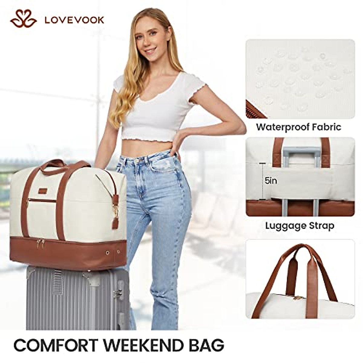 LOVEVOOK Weekender Bag, Large Travel Duffel Bag for Women with 2 Packing Cubes, Carry on Overnight Bag with Shoe Compartment, Mom Hospital Bags for Labor and Delivery