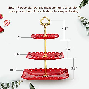 Red Square-Large 3 Tiered Serving Stand Tray Cake Stands Cupcake Holder Dessert Stand Table Decorations for Party Kids Birthday Tea Party Baby Shower