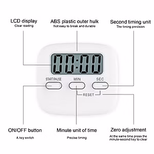 Galand Precise Multi-use Study Timer Plastic Stable Shockproof Digital Timer for Student Study Timer for Gifts White