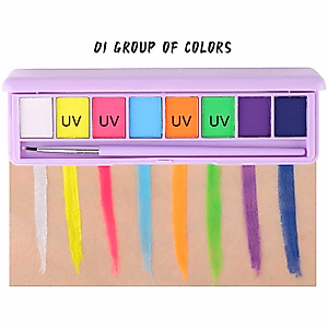 Mysense 16 Colors Water Activated Eyeliner Palette,Neon Face Paint,Fluorescent Bright Rainbow Colorful Body Paint Makeup,Matte and UV Blacklight Graphic Eyeliner,With Eyeliner Brush