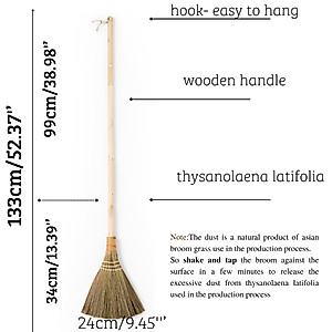 TTS For Home Handmade Whisk Sweeping Broom -Vietnamese Soft Straw Broom for Cleaning - Broom Decorative 9.45" Width,52.37" Length