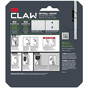 3M CLAW 25 lb. 2 Drywall Black Hooks & 2 Extra Picture Hangers, Heavyweight Hanging Solution for Backpacks, Jackets, Pictures and Room Decor, Cute Wall Hooks - 4 Pack