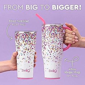 Swig Life 40oz Mega Mug | 40 oz Tumbler with Handle and Straw, Cup Holder Friendly, Dishwasher Safe, Extra Large Insulated Tumbler, Stainless Steel Travel Mugs for Hot and Cold Drinks (Oh Happy Day)