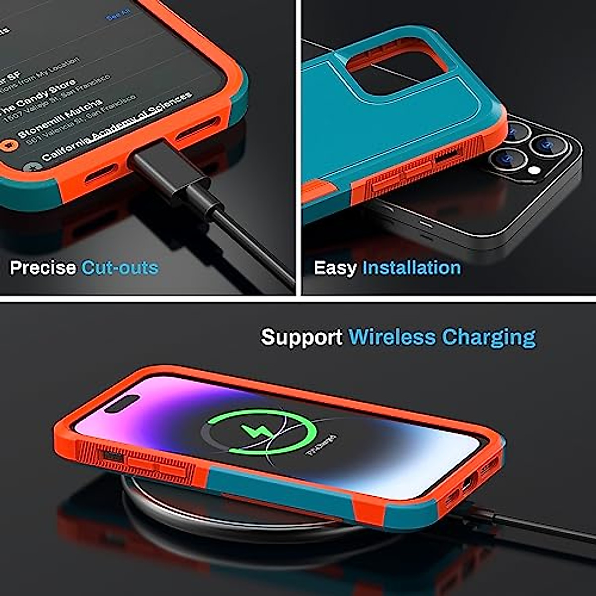 MAXCURY for iPhone 14 Pro Max Case, Heavy Duty Shockproof Dual Layer Rugged Full-Body Protective Phone Cover, 2 in 1 Slim Fit Silicone Rubber Phone Case for Men & Women (Teal/Orange)