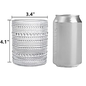 ZOOFOX Set of 6 Romantic Water Glasses, 12 oz Hobnail Glasses Tumbler, Clear Embossed Vintage Glassware Set for Beer, Cocktail, Soda, Beverages