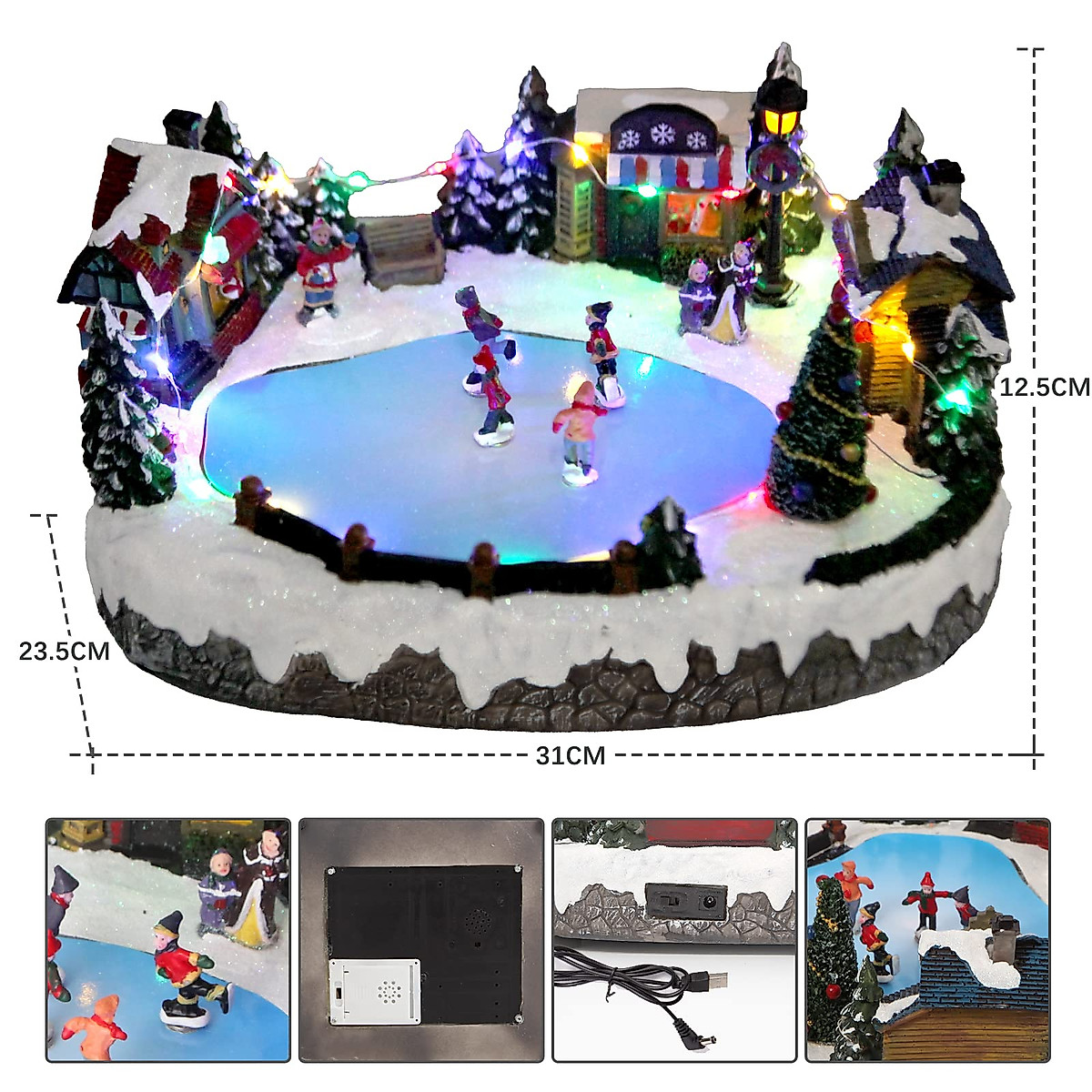 TOYESUNA Christmas Decoration Musical Snow Village Figurines Display Skating Pond Christmas Snow Globe Aldea De Navidad with 8 Music for Kids Gift Christmas Decor Home Decoración De Escritorio Large