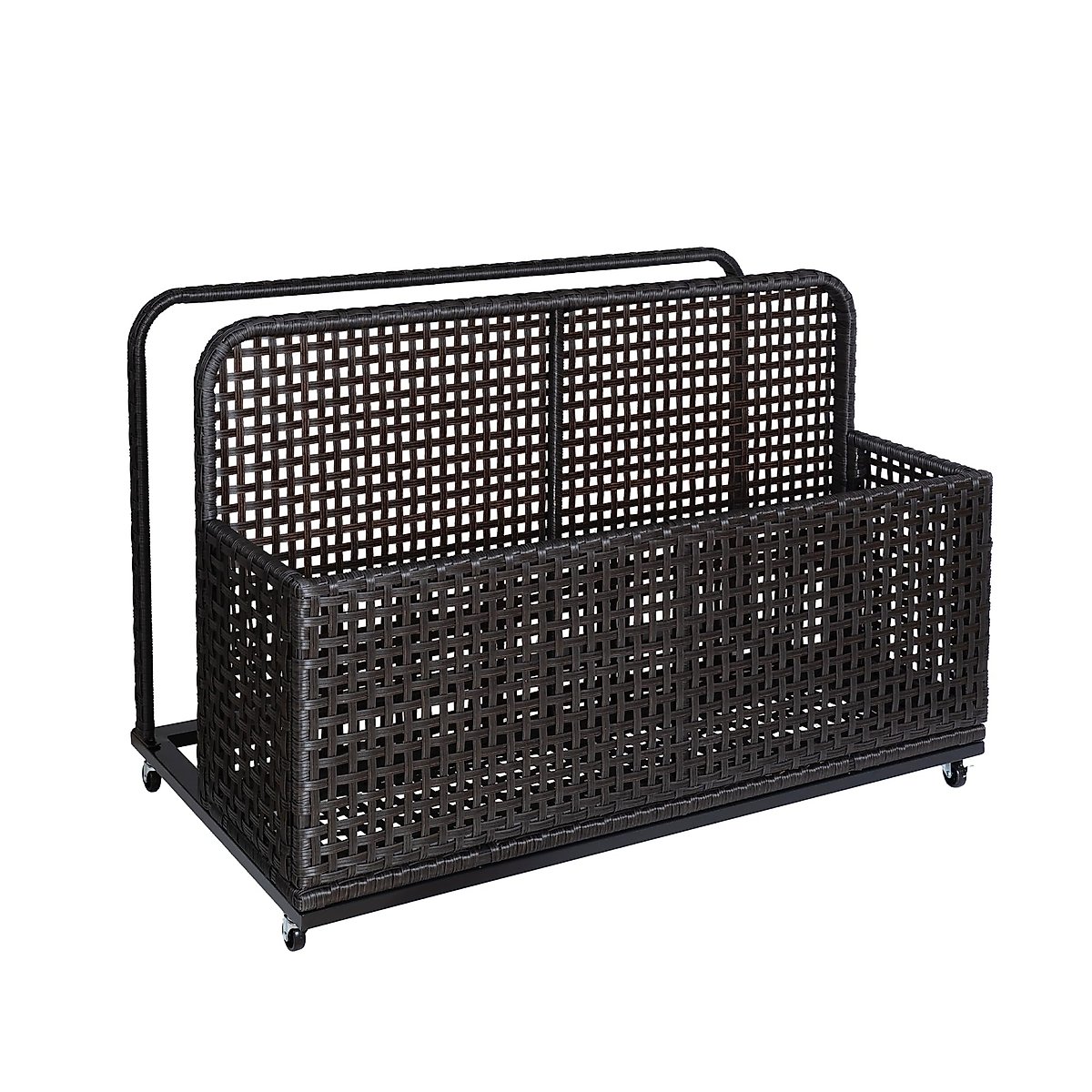 IDEALHOUSE Poolside Float Storage, Outdoor Storage, Patio Poolside Float Storage Basket, Storage Box, PE Rattan Outdoor Pool Caddy with Rolling Wheels for Floaties, Beach-Sturdy & Movable,Black-brown