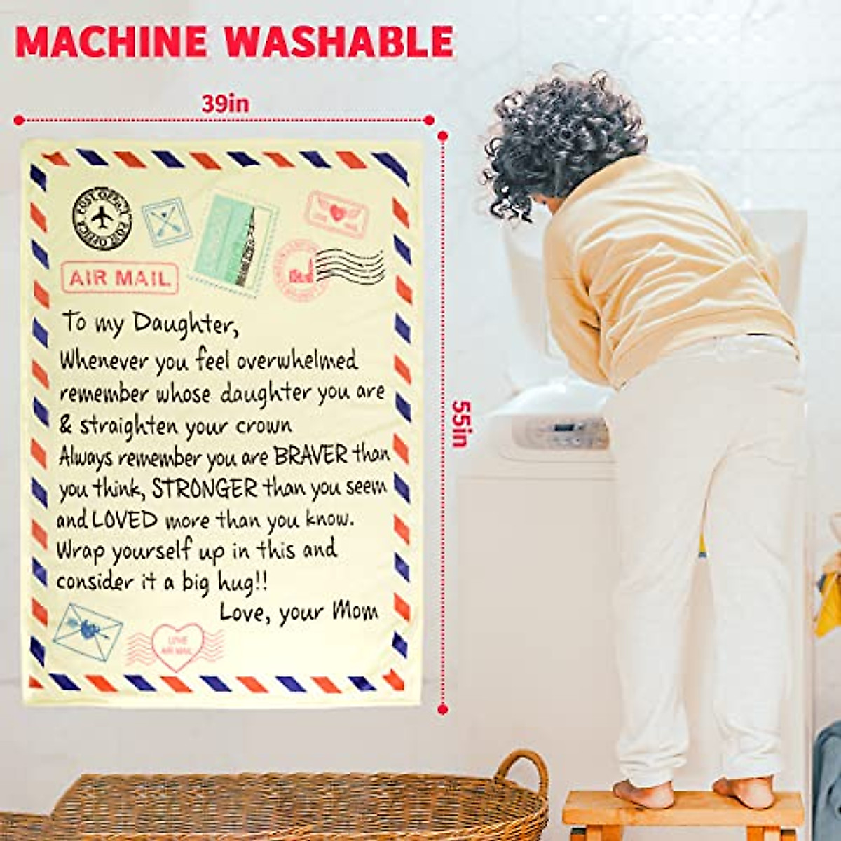 Letter Throw Blankets Mom to My Daughter Super Soft Warm Large Flannel Blanket Suitable for Birthday and Anniversaries Gifts for Bed, Sofa,Camping and Travel