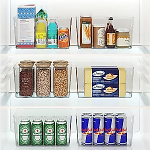 6 Pack Large Clear Storage Organizer Bins, Plastic Storage Bins Pantry Organizer Bins wit Handle, BPA Free Storage Containers for Kitchen, Refrigerator, Freezer, Countertops, Cabinet,Closet,Bathroom