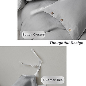 TOSMO 100% Linen Duvet Cover Set with Button Closure, 3 Pieces (1 Duvet Cover with 2 Pillowcases), Soft Breathable Durable Farmhouse Bedding - King, Soft Grey