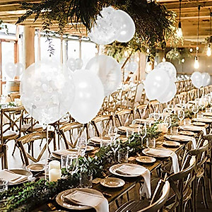 Dandy Decor 60 Pack White Balloons + White Confetti Balloons w/Ribbon | Latex Balloons 12 Inch | Balloon White | Bridal Shower Balloons | Wedding Balloons | Round Balloons | White Party Decorations |