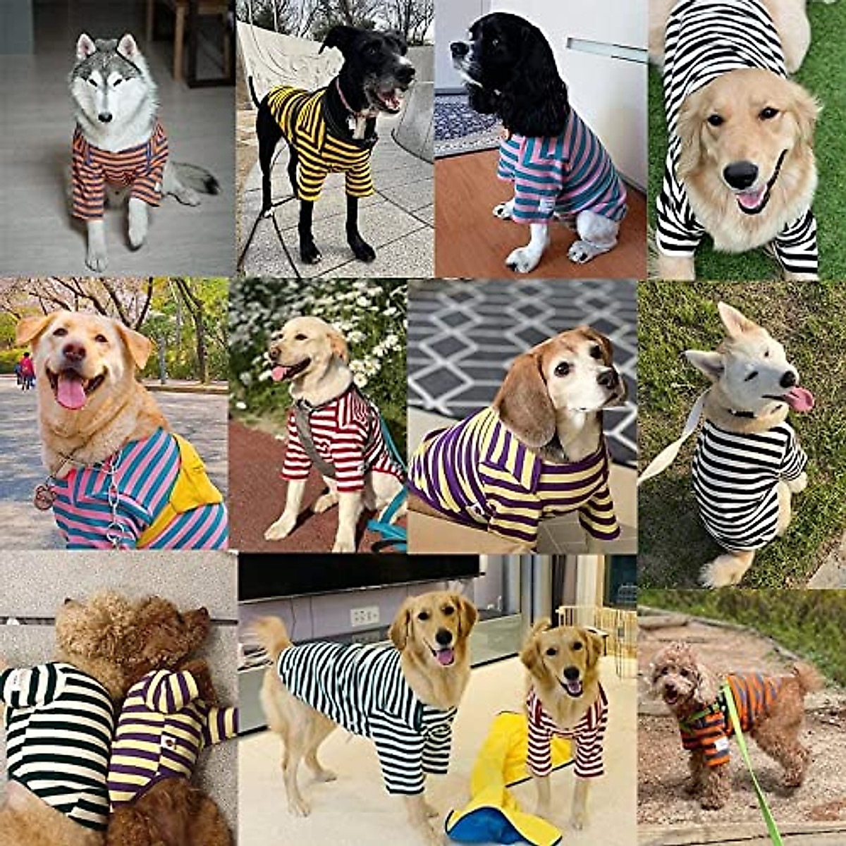 U&Pet Dog All Day Striped T-Shirts Cotton Clothes,Pet Stretchy Soft Basic Clothes for Small Medium Large Dogs (L, Grey)