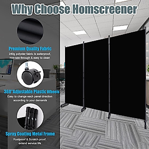 Room Divider Folding Privacy Screens with Wheels, 6FT Tall Divider for Room Separation, 3 Panel Movable Room Partitons and Dividers, Indoor Room Dividers Panel with Non-See Through Fabric for Office