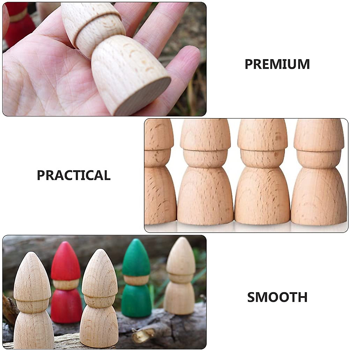rosenice 6pcs Wooden Gnome Peg Doll Unfinished Wooden Peg People Figures Mini Peg Doll Bodies DIY Painting Puppets for Arts and Crafts Projects Role Play Game Beige