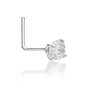Lavari Jewelers 22 Gauge L-Shape Nose Ring for Women I 3 mm Cubic Zirconia Nose Ring for Her I 14k White Gold Nose Ring I CZ Unisex Stud Hypoallergenic Nostril Piercing Jewelry I 22G Body Piercing