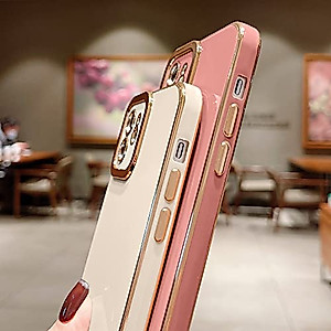 Lafunda Designed for iPhone 12 Case, Luxury Plating Cases for Women Girls Cute Electroplated Golden Edge Shockproof TPU Bumper Cover with Silicone Camera Protective Phone Case for iPhone 12 White