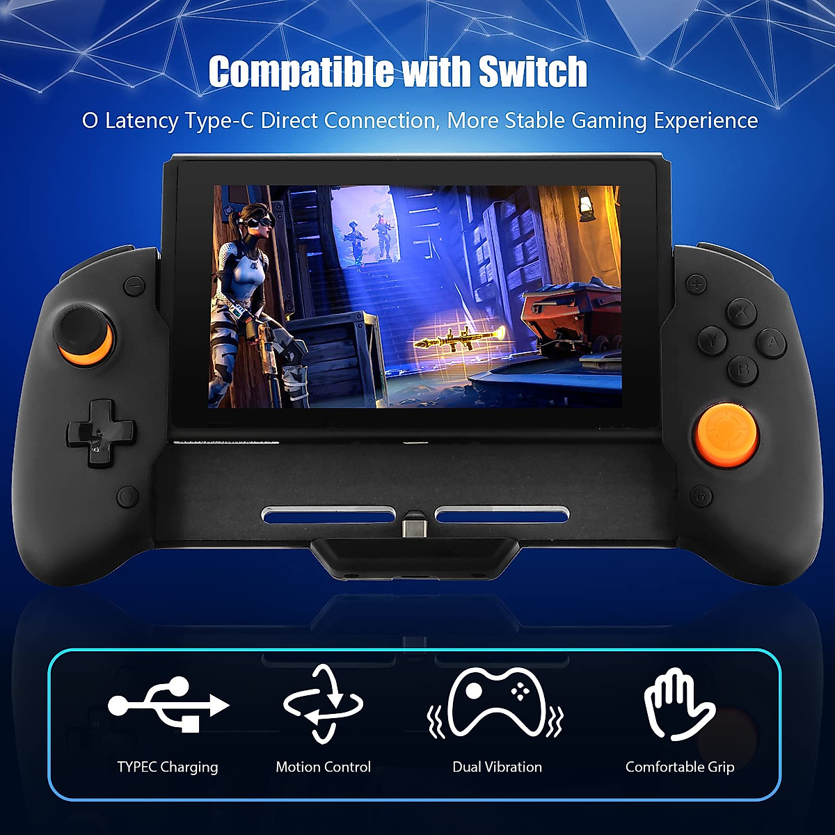 ECHZOVE Switch Controller Grip, Ergonomic Switch Wireless Controller with Six-Axis Gyroscope for Gravity Induction, Twin Motor Vibration, Power-Charging Input Port(NOT for Switch OLED)