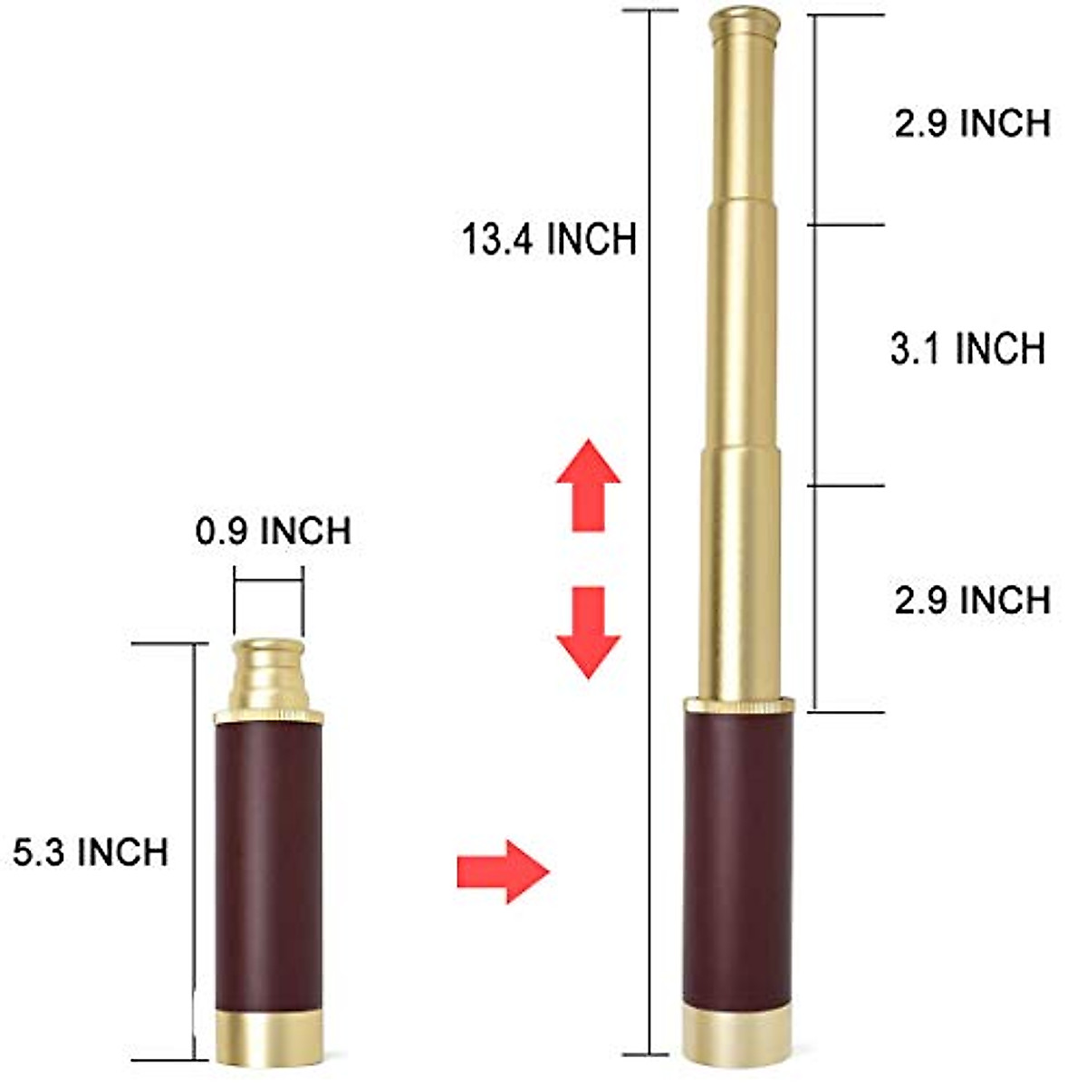 NewDoar 25x30 Zoomable Monocular Vintage Pirate Telescope - Waterproof Aluminum Alloy Brass Adjustable Optics Telescope for Travel Navigation Sailing Voyage View Watching Games(Gold)