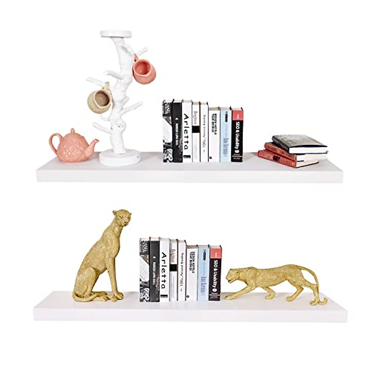 White 36" Floating Wall Mounted Shelves 2 Pack,12 Inch Deep Wide Panel Display Ledge Shelf,35.43" L x 11.81" D x 2" T