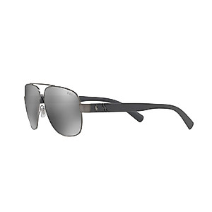 Polo Ralph Lauren Men's PH3110 Aviator Sunglasses, Semi-Shiny Dark Gunmetal/Mirror Silver, 60 mm