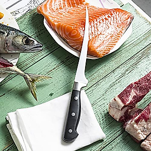 MEUFTY'S 7 Inch Flexible blade with Corrosion Resistant Coating POM Smooth Grip-Solid Handle Thin Fillet Fishing Knife Precision Forged High-Carbon Stainless German Super Steel Certified Knife