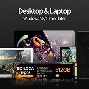 Ediloca EN206 512GB 3D NAND TLC M.2 SSD, M.2 2280 SATA III 6Gb/s SSD Internal Hard Drive, Read/Write Speed up to 550/460 MB/s, Compatible with Ultrabooks, Tablet Computers and Mini PCs