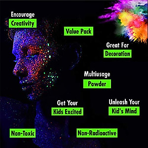 Glow in the Dark Powder –(Pack of 12) Luminous Pigment Powder Fluorescent UV Neon Color Changing luminescent Phosphorescent Thermochromic Dye Dust Glo for Slime Nails Resin Acrylic Paint Ink Non-Toxic