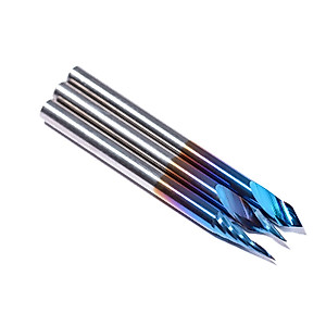 3pcs 20/30/60 Deg 0.1mm 2-Flute Spiral Engraving V-Bit Set for Wood Carving Milling, 1/8” Shank CNC Router Bits, Nano Blue Coating Carving Bit for Wood MDF Lettering Sign Making