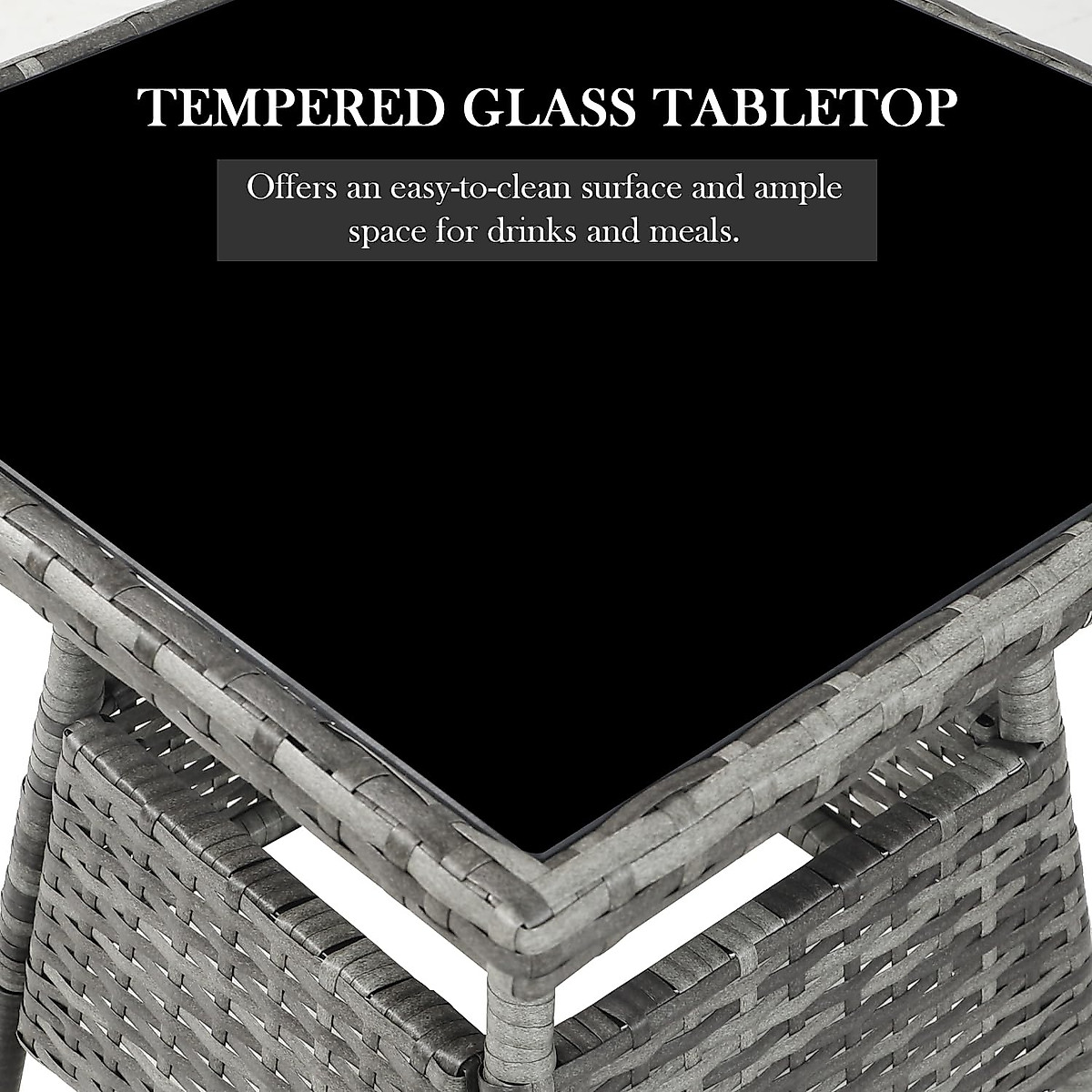 FUNKOCO 3 Pieces Patio PE Rattan Conversation Chair Set, Outdoor Furniture Rocking Chair Set with Water-Proof Cushion&Coffee Table for Garden,Backyard and Porch (Dark Blue)