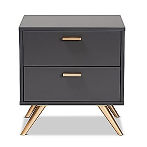Baxton Studio Kelson Nightstand, Dark Grey/Gold