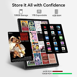 Tablet Android 2024 10 Inch Tablet, 2-In-1 Octa-Core Tablet with 128GB + 1TB Expansion, 13+8MP Dual Camera, 5G WIFI, HD Touch Screen, Tablet with Keyboard, Mouse, Bluetooth, GPS, Foldable Case