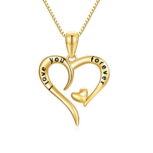 SISGEM 14k Gold I love You Forever Heart Necklaces for Women, Real Gold Box Chain Love Pendant Jewelry, Anniversary Present for Wife, Gifts for Her, 18 Inch