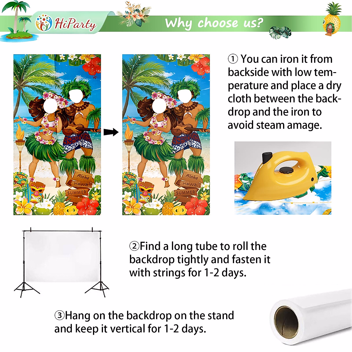 HiParty Hawaiian Luau Party Decorations Luau Couple Photo Door Banner Tiki Luau Photo Props for Beach Party Tiki Banner Background Photography for Tropical Themed Decoration