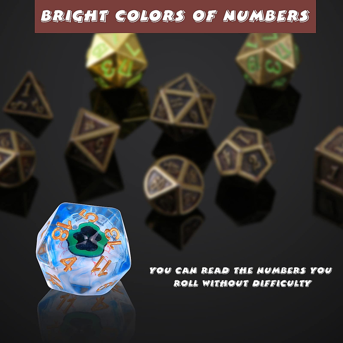 DND Dice Rolling Eyeball D20 Dungeon & Dragon Dice with a Green Bloodshot Eyeball, D20 Blue Polyhedral Dice-5e DND Accessories Board Game for Roleplay Game Starter Beginner