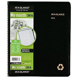 AT-A-GLANCE Monthly Planner 2016, Recycled, 9 x 11 Inches, Black (70-260G-05)