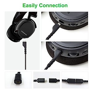 Replacement Arctis Headset Cord Audio Cable Compatible with SteelSeries Arctis 7, Arctis 5, Arctis 3, Arctis Pro Wireless, Arctis Pro Gaming Headsets Cable, 3.5mm Male to Female Cable Adapter Included