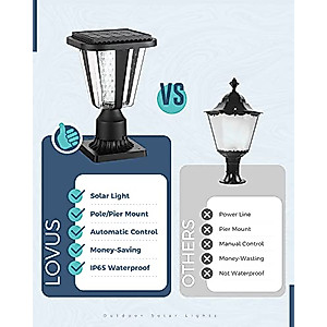 Lovus 2Pack Solar Post Light Fixture, Two Mounting Ways, Pole/Pier Mount 6000k Outdoor Solar Post Lamp Dusk to Dawn for Patio, Garden