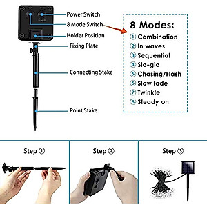 White 2-Pack 200 LED 40FT Star Solar String Lights Outdoor, Star Solar Lights Outdoor Decorative, 8 Modes Solar Powered Twinkle Fairy Lights Decoration for Ramadan, Garden, Party (Cool White)