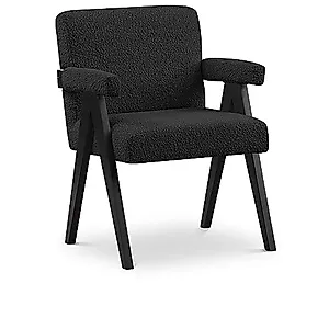 Meridian Furniture 481Black Woodloch Collection Mid-Century Modern Boucle Fabric Upholstered Accent Chair with Rich Black Boucle Fabric, Black Finish Solid Wood, 24.5" W x 23.5" D x 32" H, Black