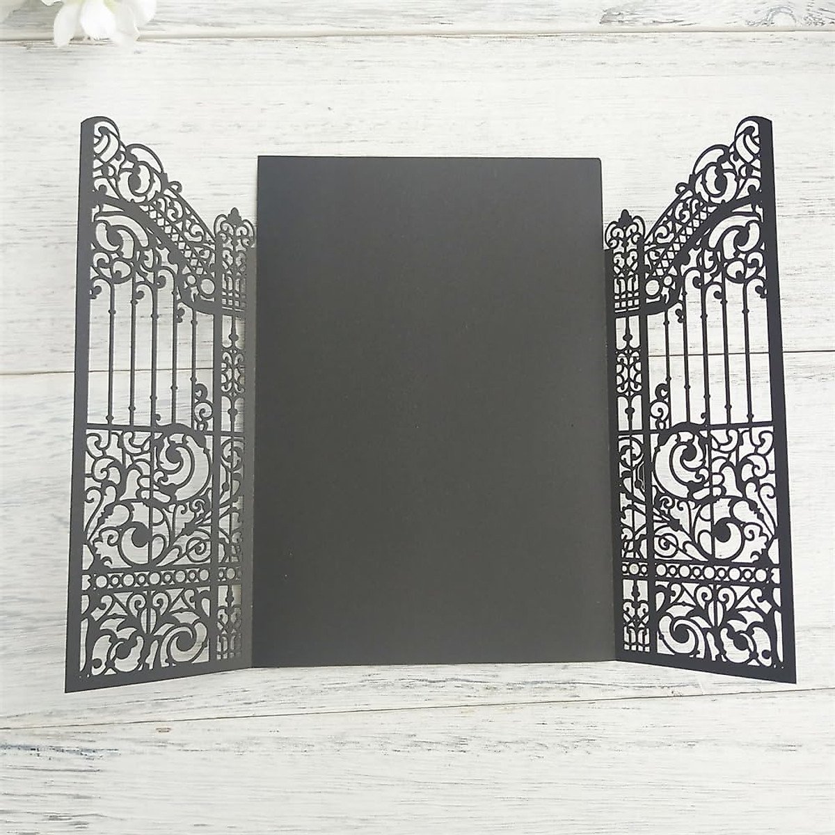 MillaSaw Black Fence Laser Cut Invitations For Weddings Engagement Mermaid Birthday Party Gate Fold Design 25 Sets (black, 4.9"x7.1")