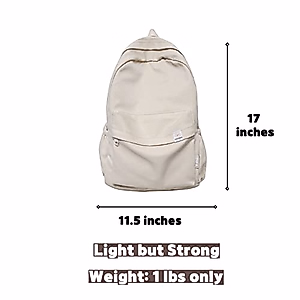 Aesthetic Plain Laptop Backpack Large Capacity Sturdy Rucksack, Korean Style Back to School Essential Fit 15.6-inch Notebook. (Off White)