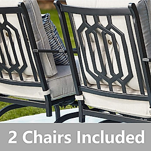 Top Space Rocking Patio Chairs Outdoor Metal Furniture Motion Spring Chair Black Dining Bistro Set with Padded Cushion for Garden Balcony Porch (Beige)
