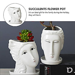 Cabilock Human Sculpture Planter Goddess Bonsai Planter Face Flower Pot Head Planter Pot Ceramic Succulent Planter Bonsai Pot Face Vase for Home Garden Decoration Portrait Vase Human Statue Planter