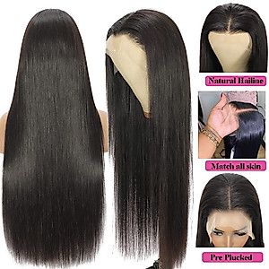 Straight Lace Front Wigs Human Hair Pre Plucked 22Inch 13x4 HD Transparent Lace Frontal Wigs Human Hair Wigs For Black Women Glueless Straight Wigs Brazilian Virgin Human Hair 160% Density