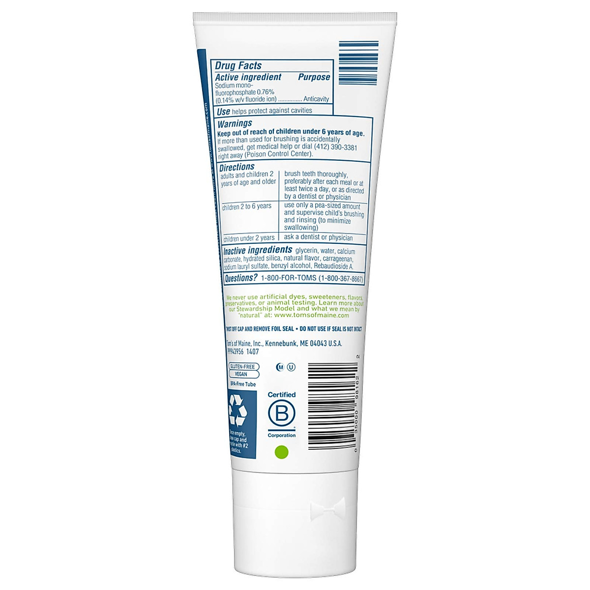 Tom's of Maine Natural Kid's Toothpaste, Wild Blueberry, 5.1 oz.