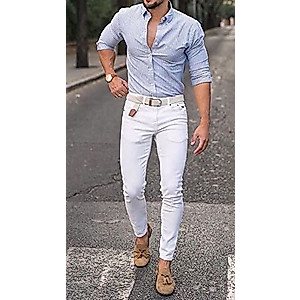 Renaowin Mens Dress Shirt with Front Pocket Regular Fit Pinpoint Stripe Button Down Long Sleeve Shirts US 40(M) Sky Blue