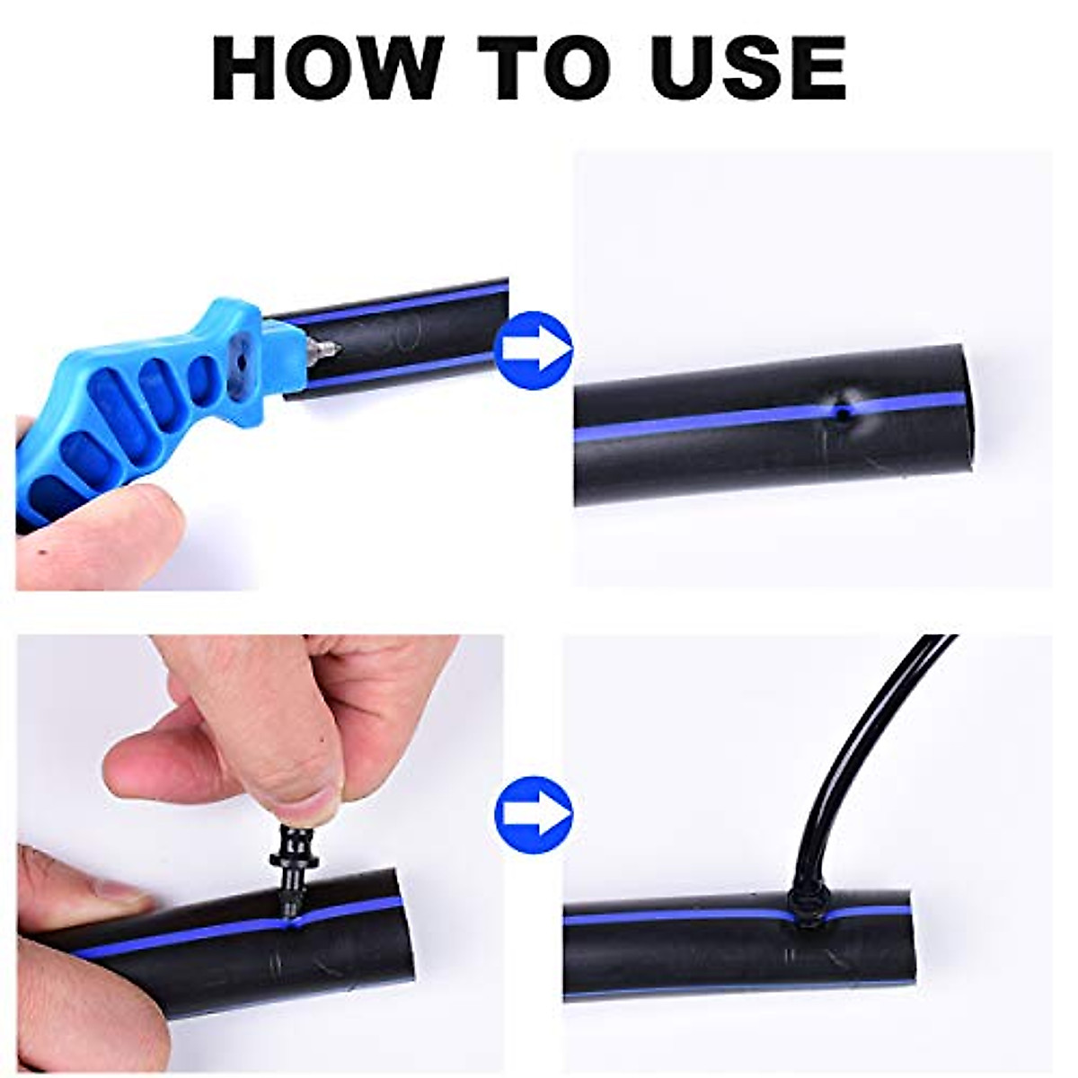 2-in-One Drip Irrigation Tubing Hole Punch & Fitting Insertion Tool, Irrigation Tools for Easier 1/4" Inch Fitting & Emitter Insertion (Blue)